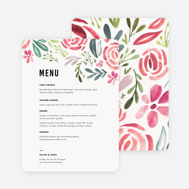 Floral Water Colors Wedding Menus | Paper Culture
