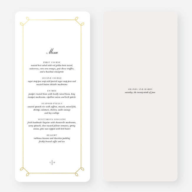 Foil Elegant Scroll Wedding Menus | Paper Culture