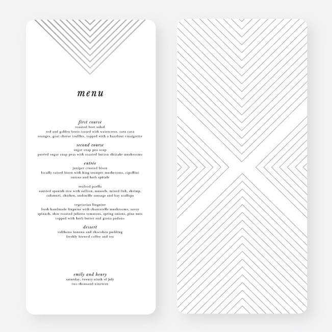 Foil Mirrored Angles Wedding Menus | Paper Culture