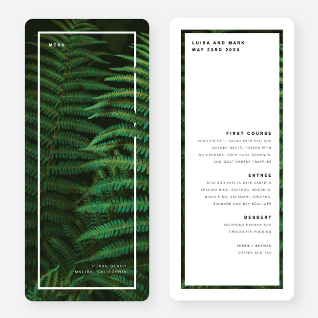 Exquisite Ferns Wedding Menus | Paper Culture