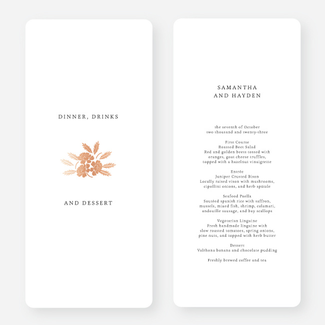 Foil Blossom Bouquet Wedding Menus | Paper Culture