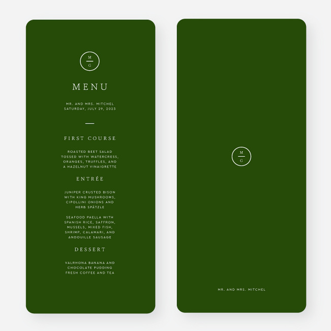 Timeless Monogram Wedding Menus | Paper Culture