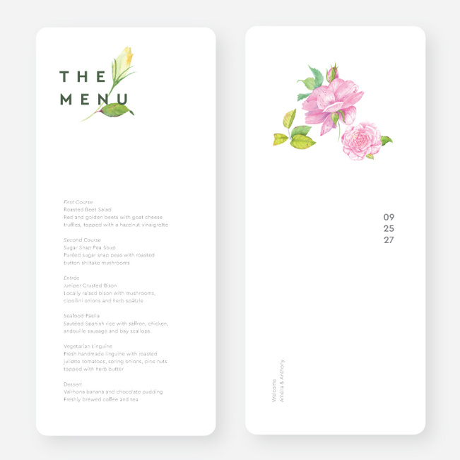 Pink Minimal Flower Wedding Menus | Paper Culture
